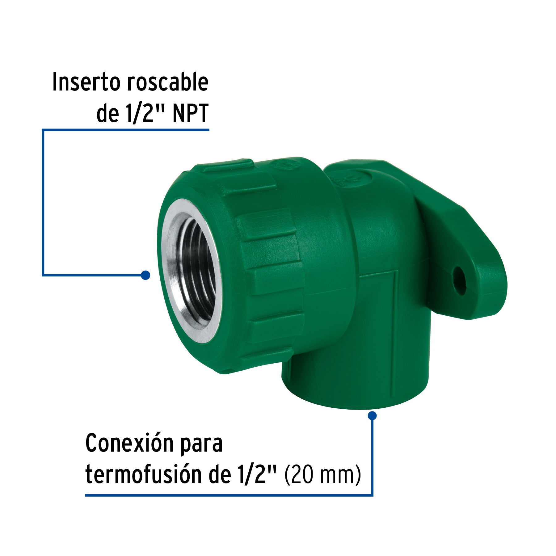 Codo PPR 90° Rosca Interior Oreja 1/2" (20 mm) Termoflow