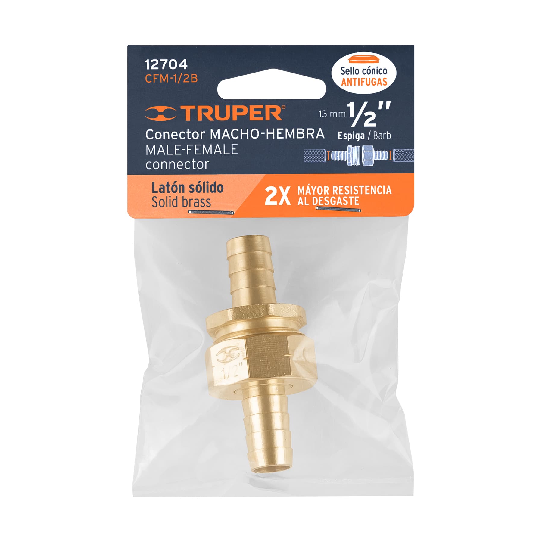 Conector para Manguera Macho y Hembra de Laton 1/2" Truper