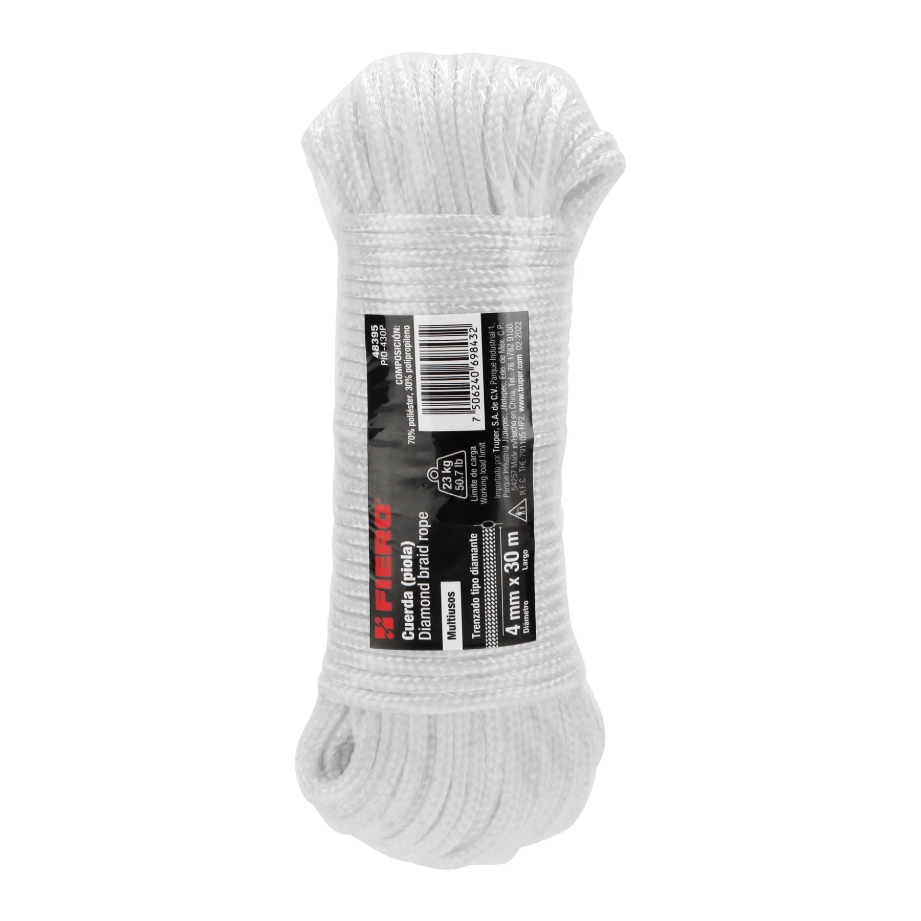 Piola de Poliester Diamante 4 mm x 30 mts Blanca Fiero