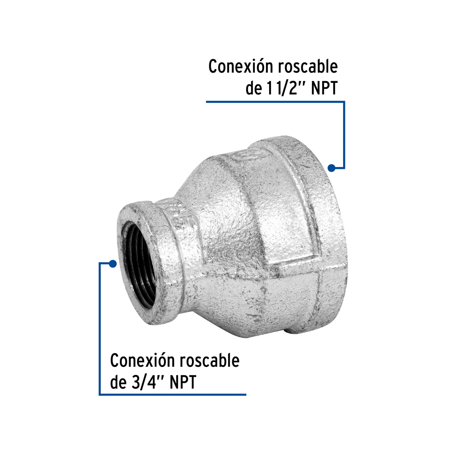 Reduccion Campana Galvanizada 1"1/2 x 3/4" Galvaflow