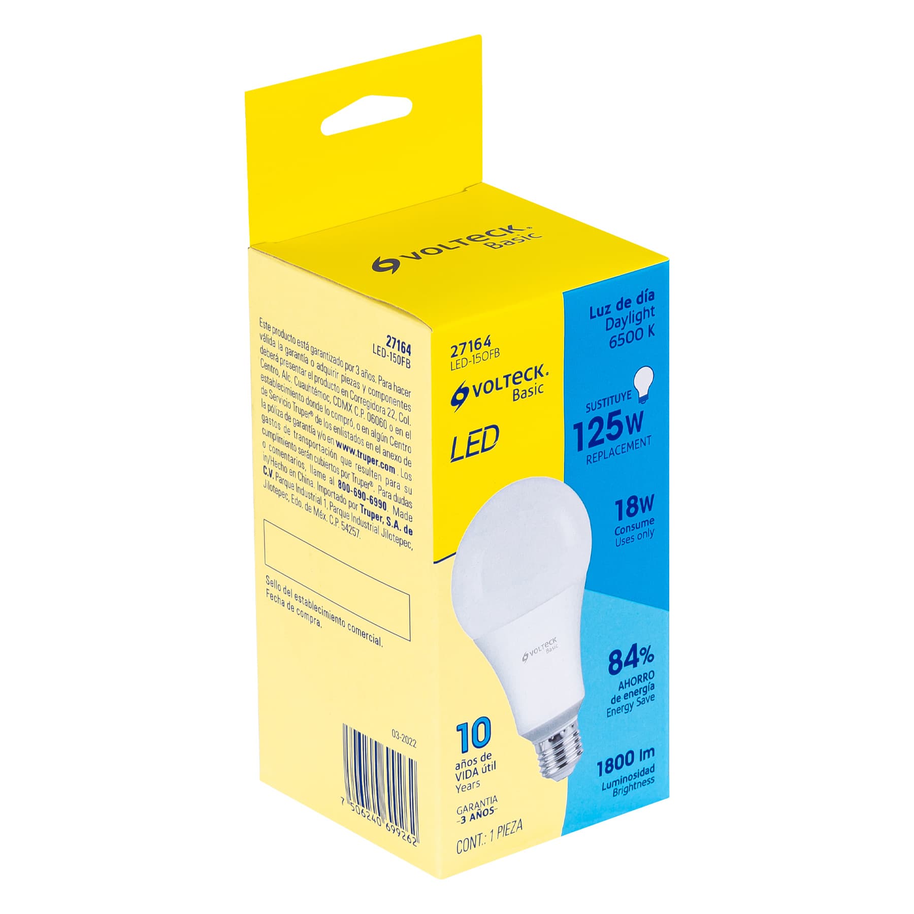 Foco LED Tipo Bulbo 18 Watts A25 E27 Volteck Basic Luz Blanca