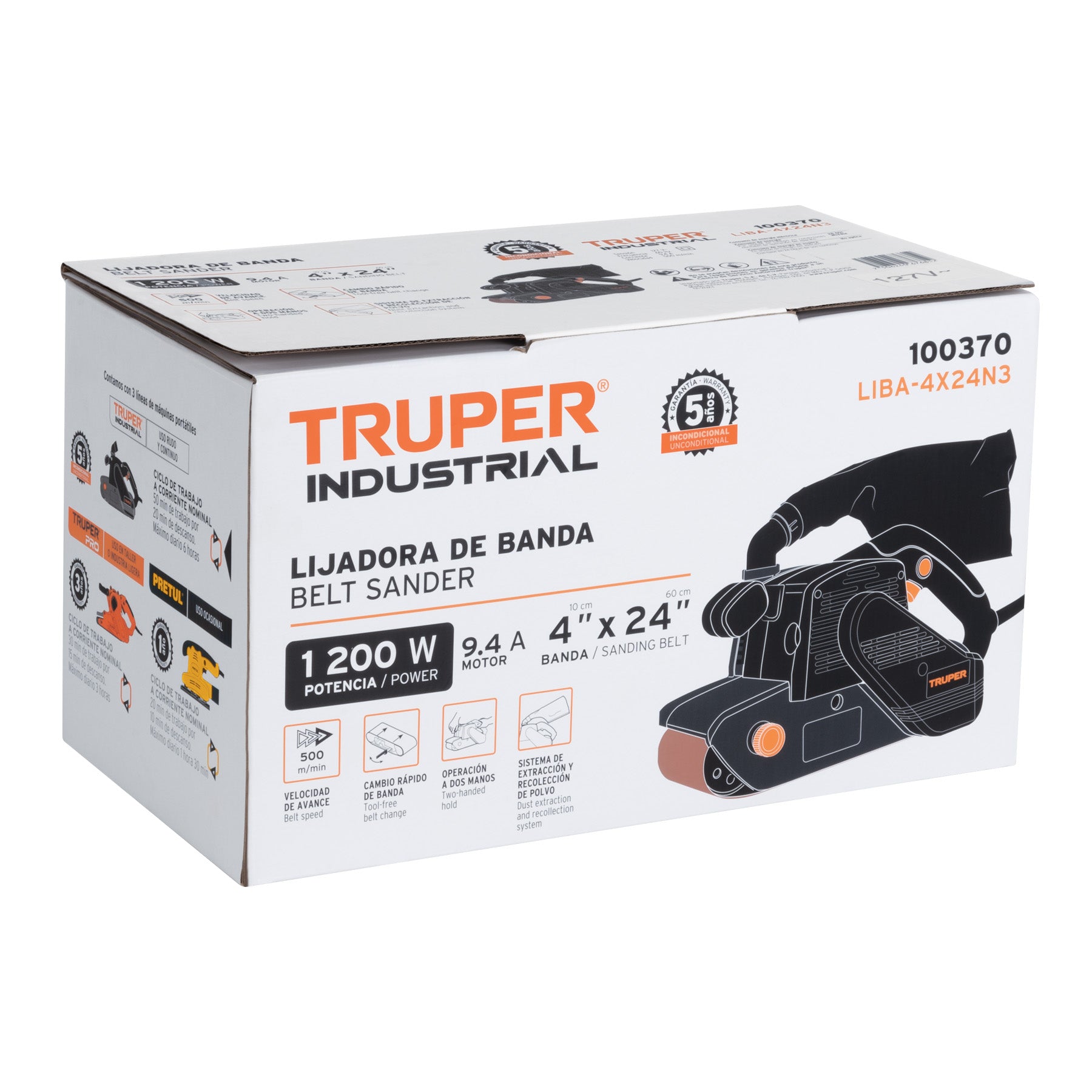 Lijadora de Banda 4" X 24" 1,200 Watts TRUOER INDUSTRIAL