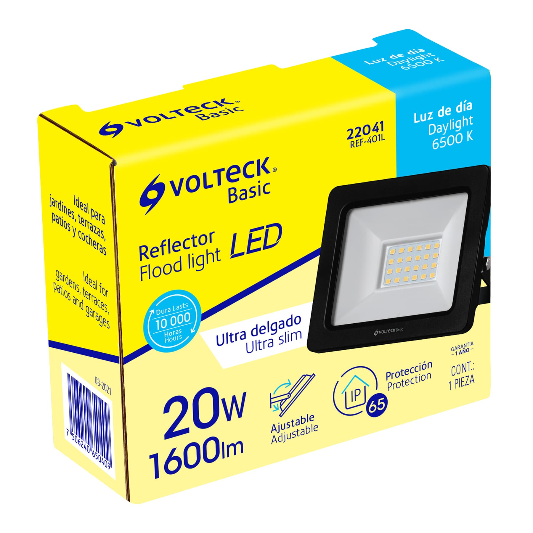 Reflector LED Ultra Delgado Volteck Luz de Dia 20 Watts